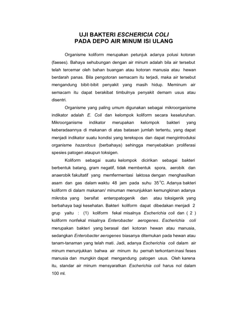 Uji Bakteri Eschericia Coli | PDF