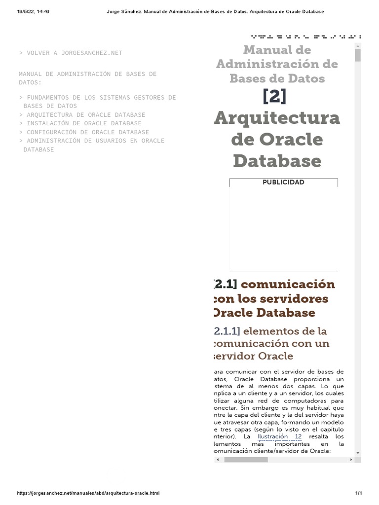 Jorge Sánchez. Manual de Administración de Bases de Datos. Arquitectura ...