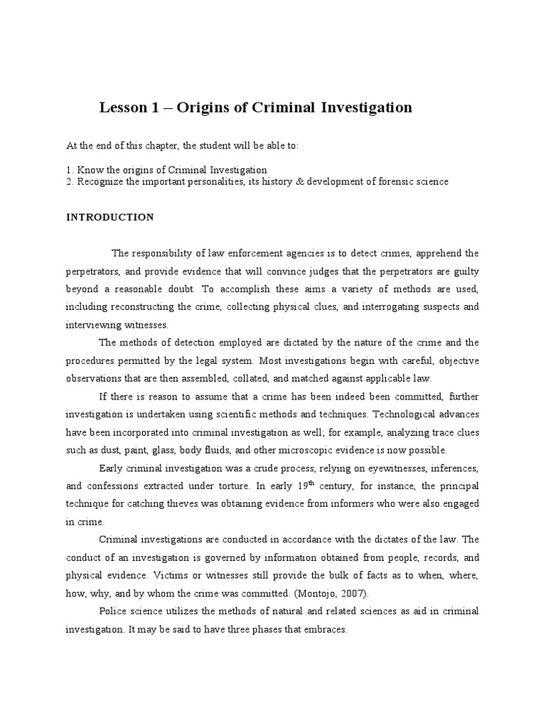 Origins of Criminal Investigation History | PDF | Forensic Science ...