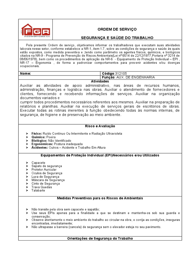 OS - Auxiliar de Engenharia | Download grátis PDF | Fatores humanos e ...