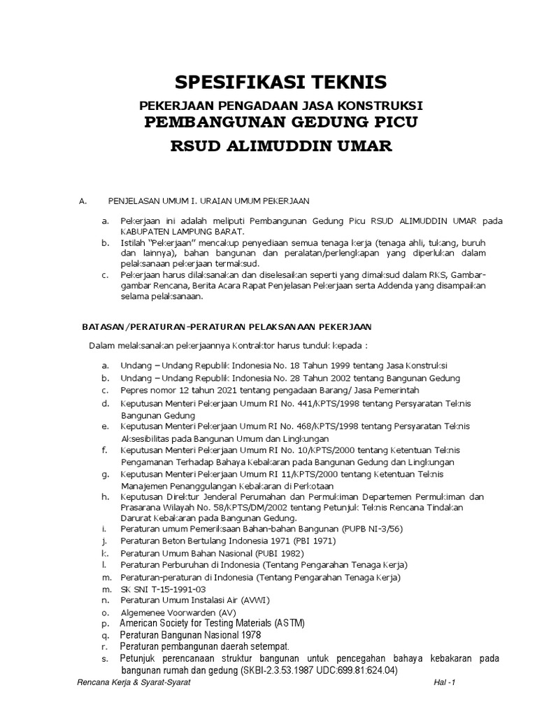 RKS Spesifikasi Teknis | PDF