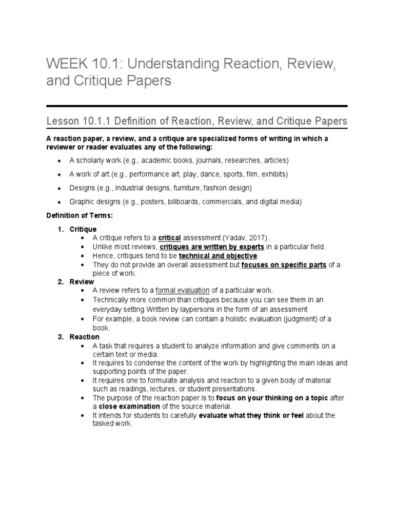 Guide to Writing Reaction and Critique Papers | PDF | Patriarchy | Evidence