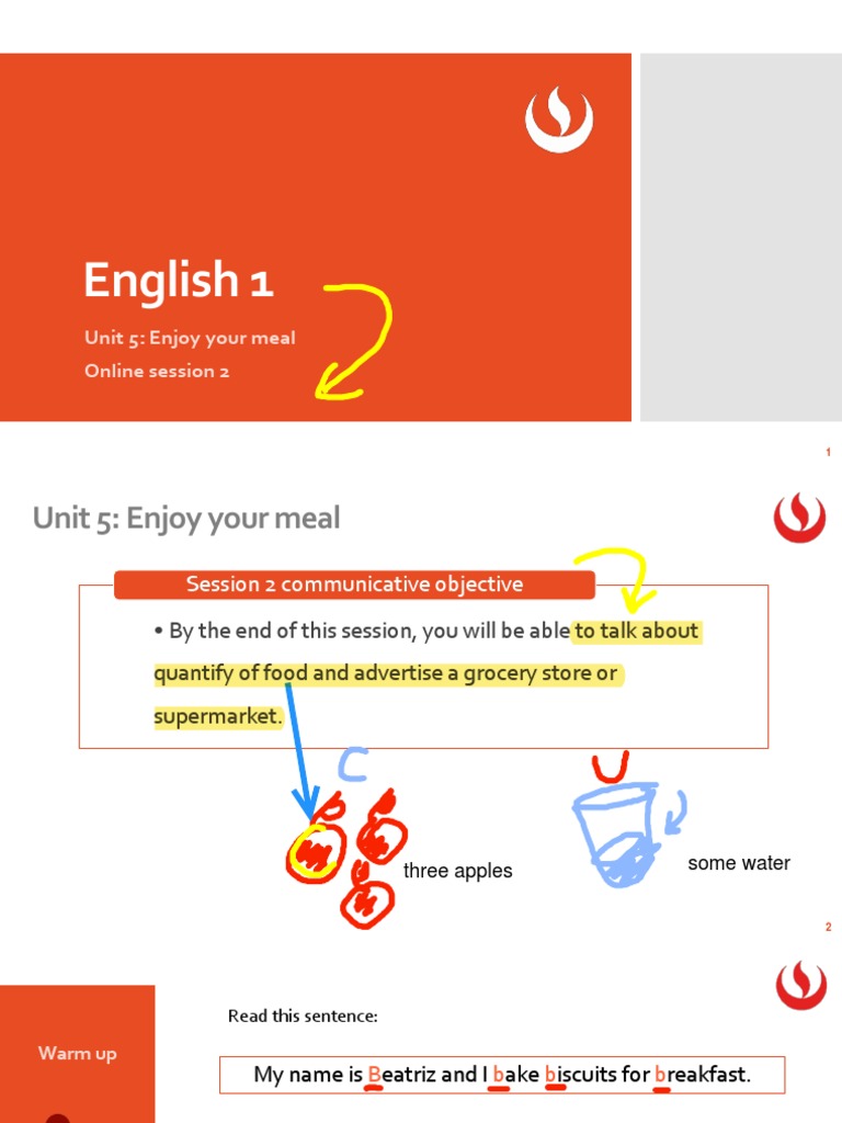 English 1: Unit 5: Enjoy Your Meal Online Session 2 | PDF | Supermarket ...
