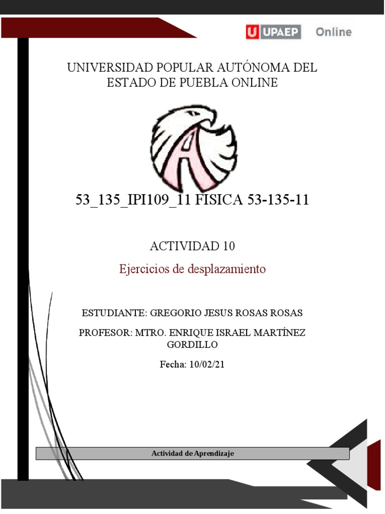 Act 10 - Ejercicios Desplazamiento en Dos Dimensiones | PDF
