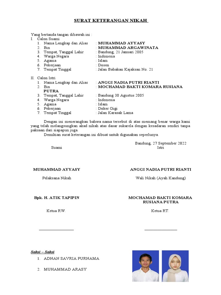 Surat Keterangan Nikah | PDF