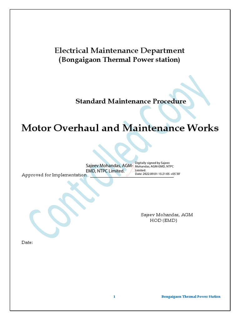 Motor Overhaul Maintenance Procedure | PDF | Electric Motor | Personal ...