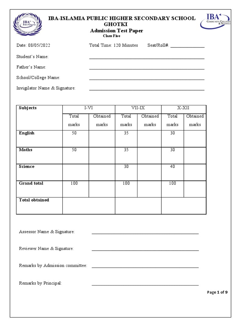 Admission Test Paper-V Final | PDF | Mathematics | Linguistics