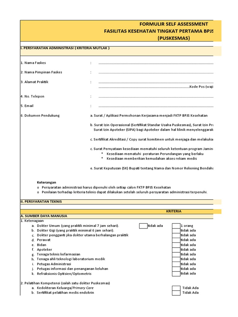 Lampiran 3 Formulir Self Assessment Pengajuan Perpanjangan FKTP | PDF