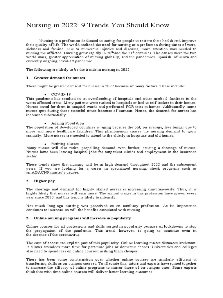 Current Nursing Trends | Download Free PDF | Nursing | Hospital