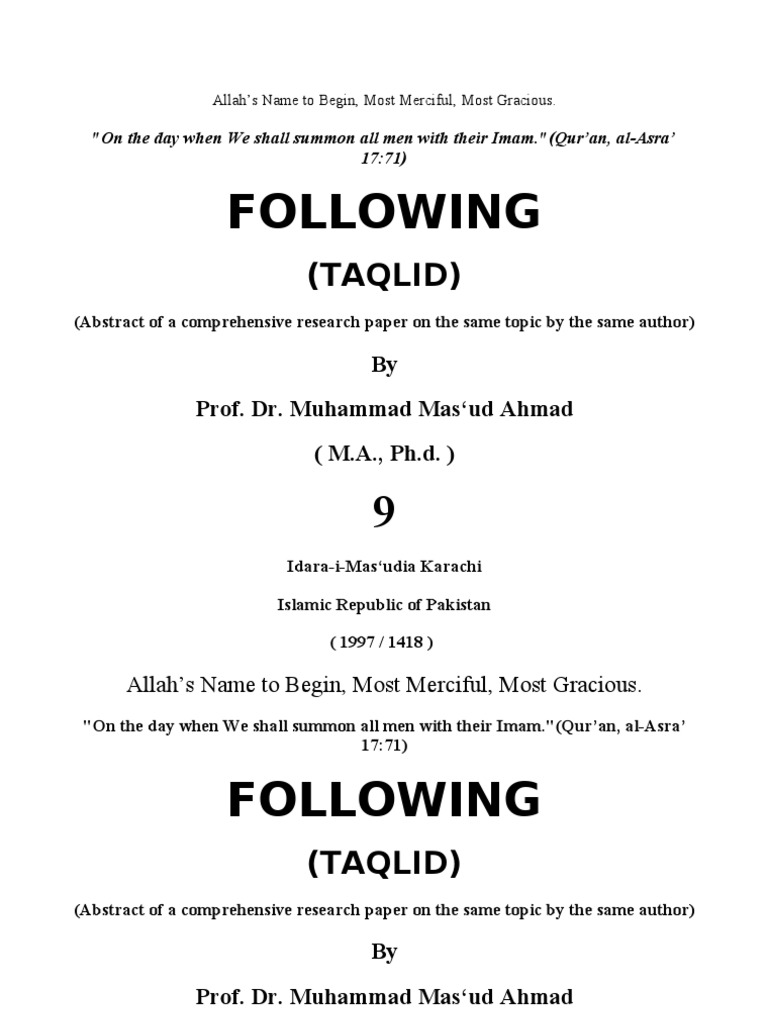 Taqlid | Download Free PDF | Sahabah | Hadith