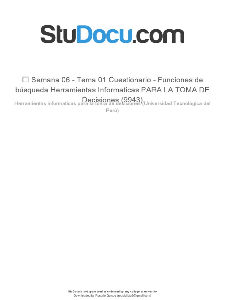 Semana 06 Tema 01 Cuestionario Funciones de Busqueda Herramientas Informaticas para La Toma de ...