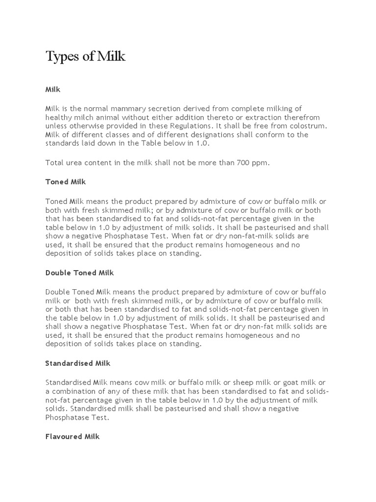 Types of Milk | PDF | Milk | Cream