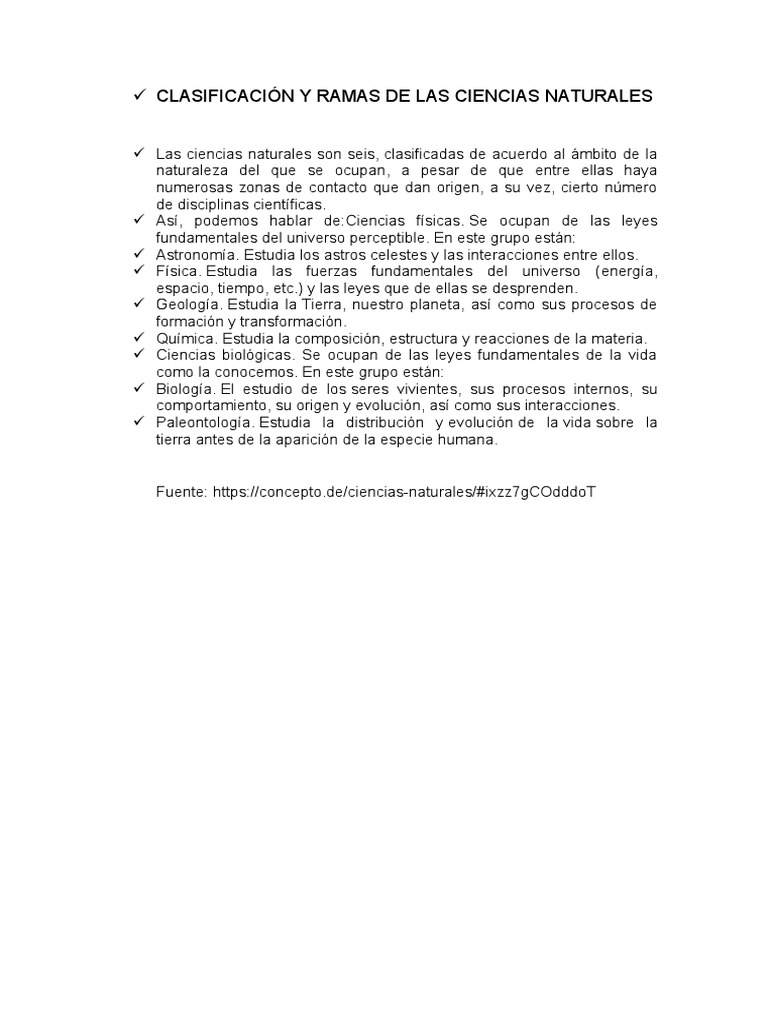 Clasificación y Ramas de Las Ciencias Naturales | PDF