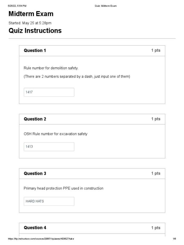 Construction Safety Exam Quiz | PDF | Personal Protective Equipment ...