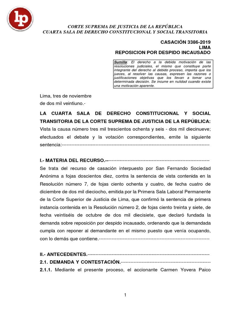 Casacion-3386-2019-Lima La Indebida Notificación en El Procedimiento de ... Casacion-3386-2019-Lima La Indebida Notificación en El Procedimiento de ...