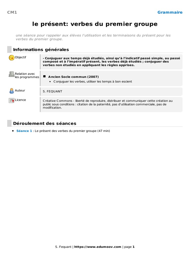 Séquence Présent Verbes en ER | PDF | Verbe | Typologie linguistique