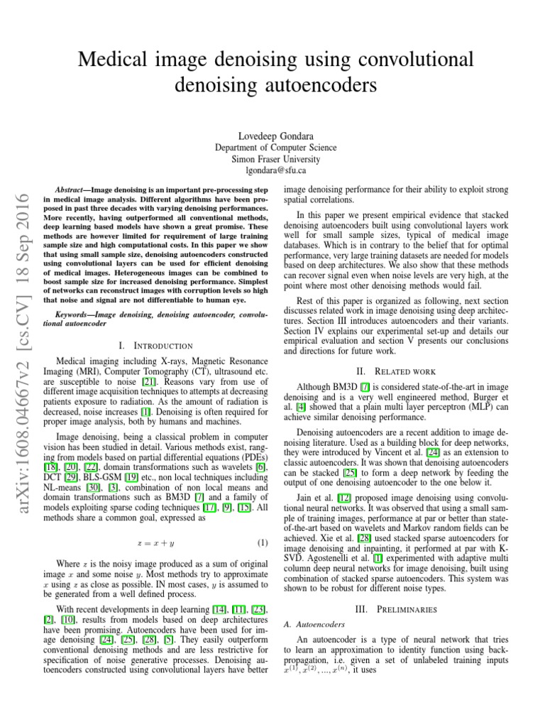 Medical Image Denoising Using Convolutional Denoising Autoencoders | PDF | Applied Mathematics ...