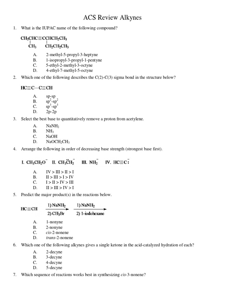ACS Review 9 Alkynes | PDF | Ketone | Chemistry