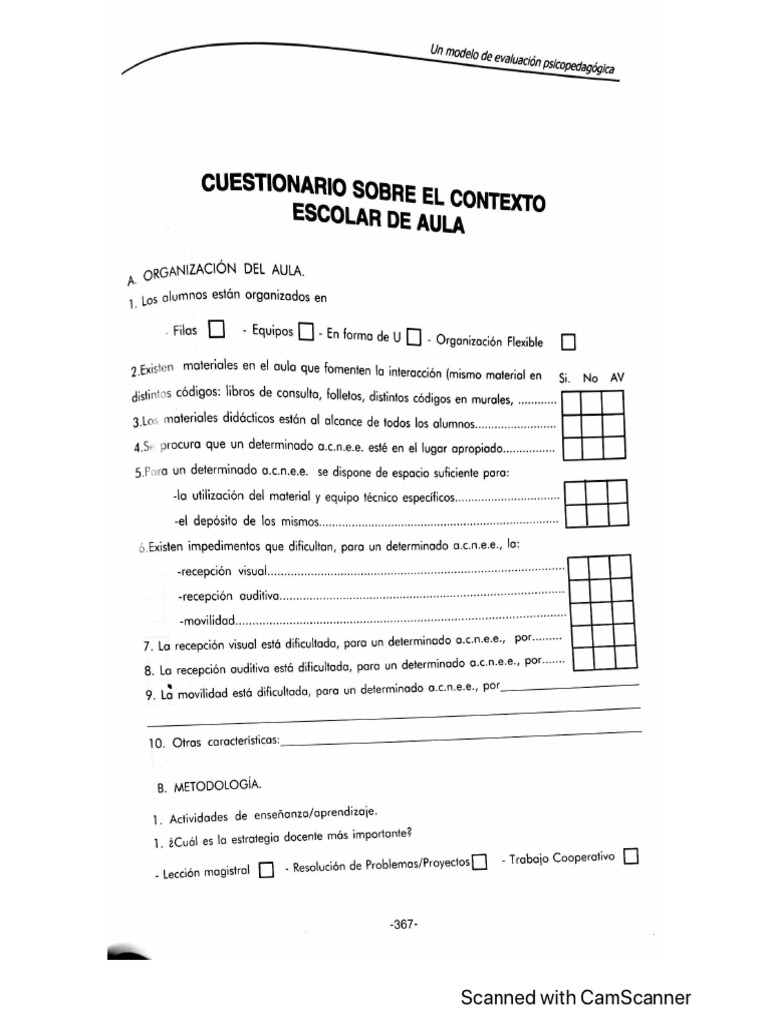 Cuestionario Sobre El Contexto Escolar de Aula | PDF