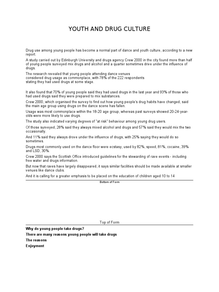 Youth and Drug Culture | PDF | Substance Abuse | Recreational Drug Use