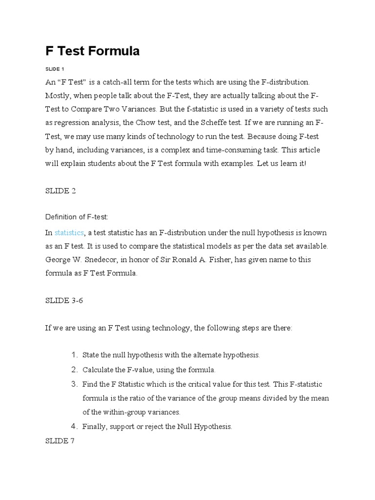 F Test Formula | Download Free PDF | F Test | Statistical Hypothesis ...