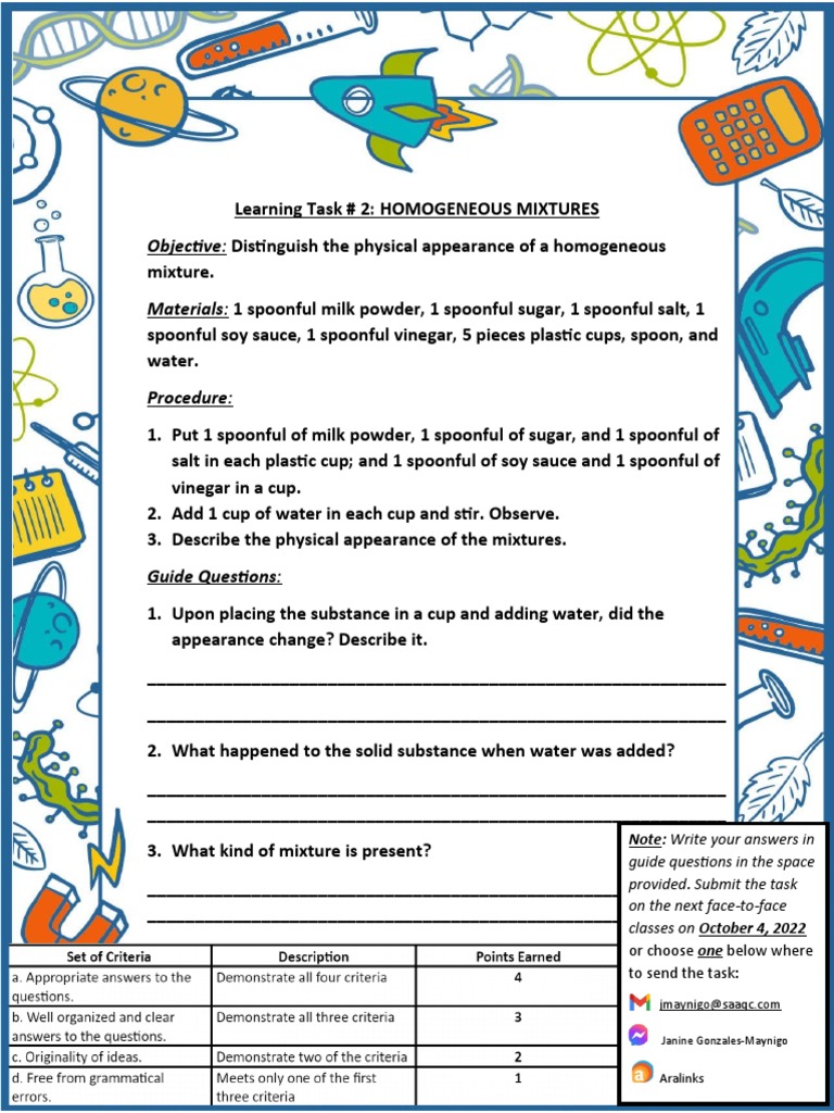 SCIENCE 6 Q1 M2 Learning Task 2 - HOMOGENEOUS MIXTURE | PDF SCIENCE 6 Q1 M2 Learning Task 2 - HOMOGENEOUS MIXTURE | PDF