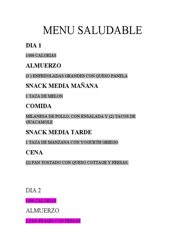Menu Saludable | PDF | Cocina, comidas y vino | Salud y bienestar