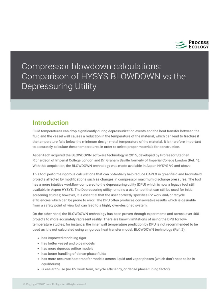 BLOWDOWN Technology Vs DPU in Aspen HYSYS V10 | PDF | Heat Transfer ...