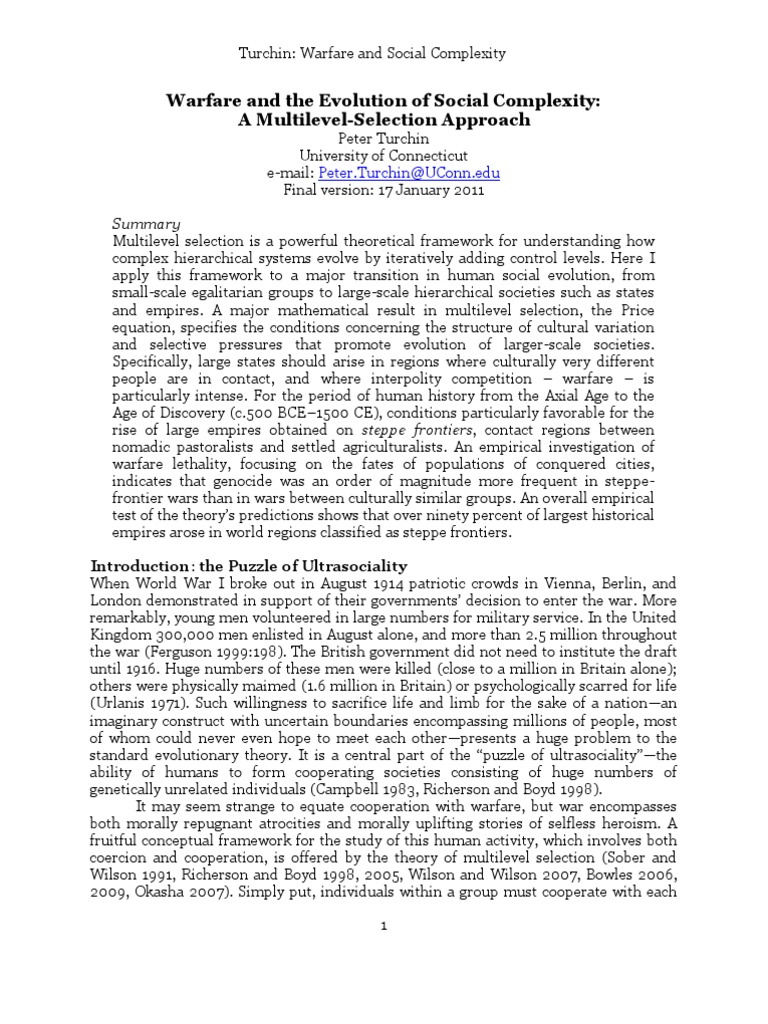 Warfare and The Evolution of Social Complexity: A Multilevel-Selection ...