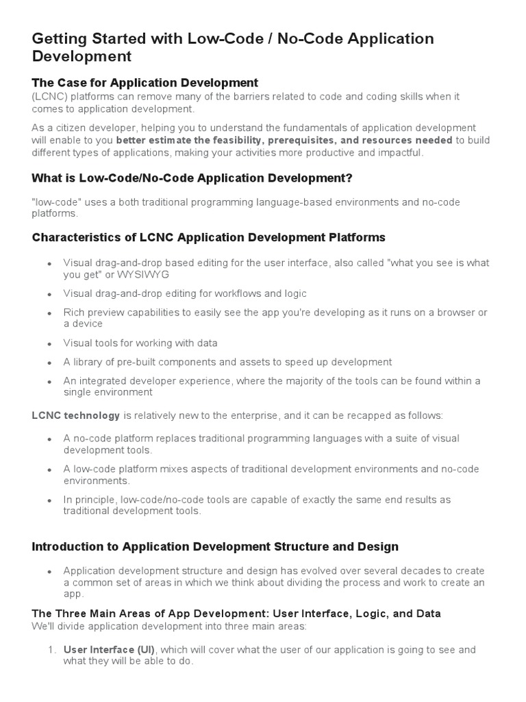 Getting Started With Low-Code / No-Code Application Development | PDF | Data Type | User Interface