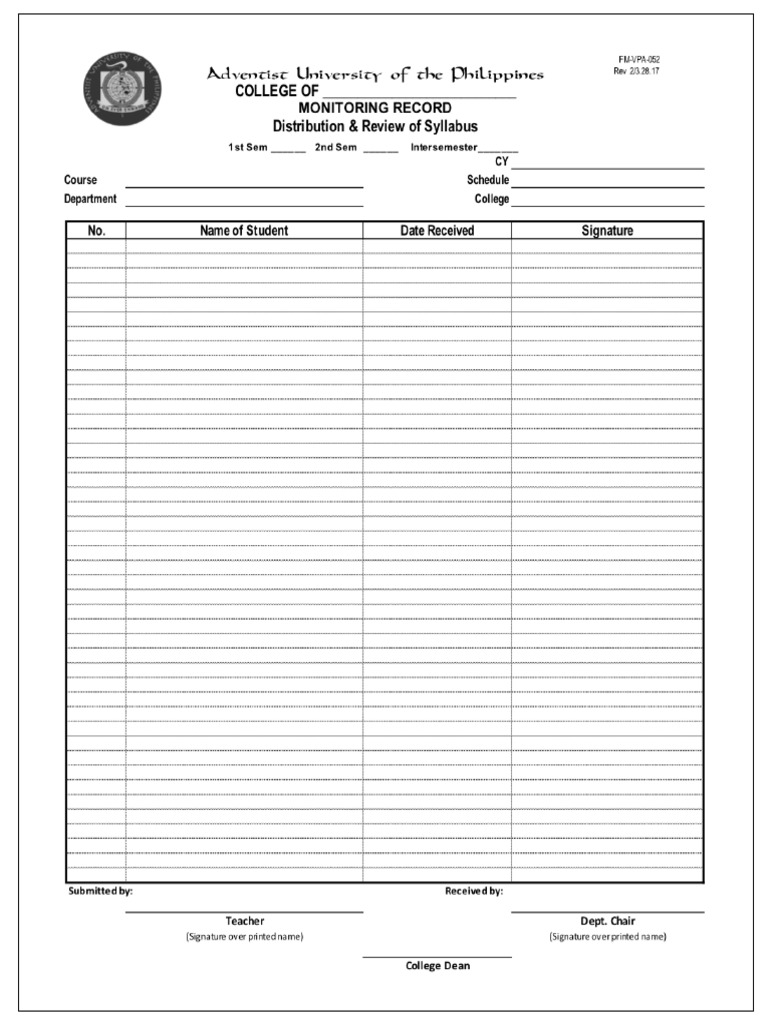 Distribuition and Review of Syllabus Form | PDF