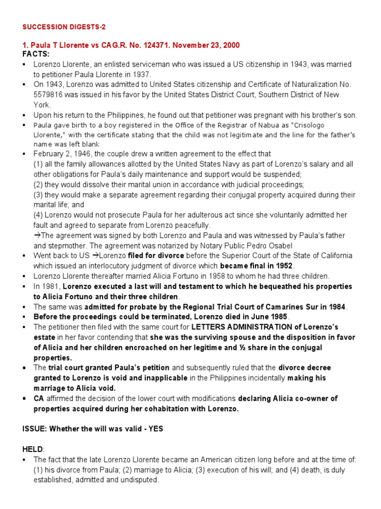 Validity of Lorenzo Llorente's Will | PDF | Will And Testament | Probate