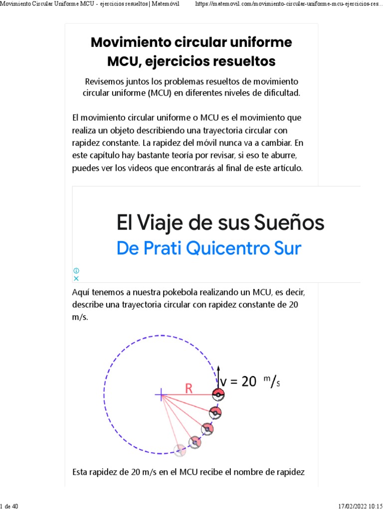 Movimiento Circular Uniforme MCU - Ejercicios Resueltos Matemóvil | PDF | Velocidad | Teoría de ...