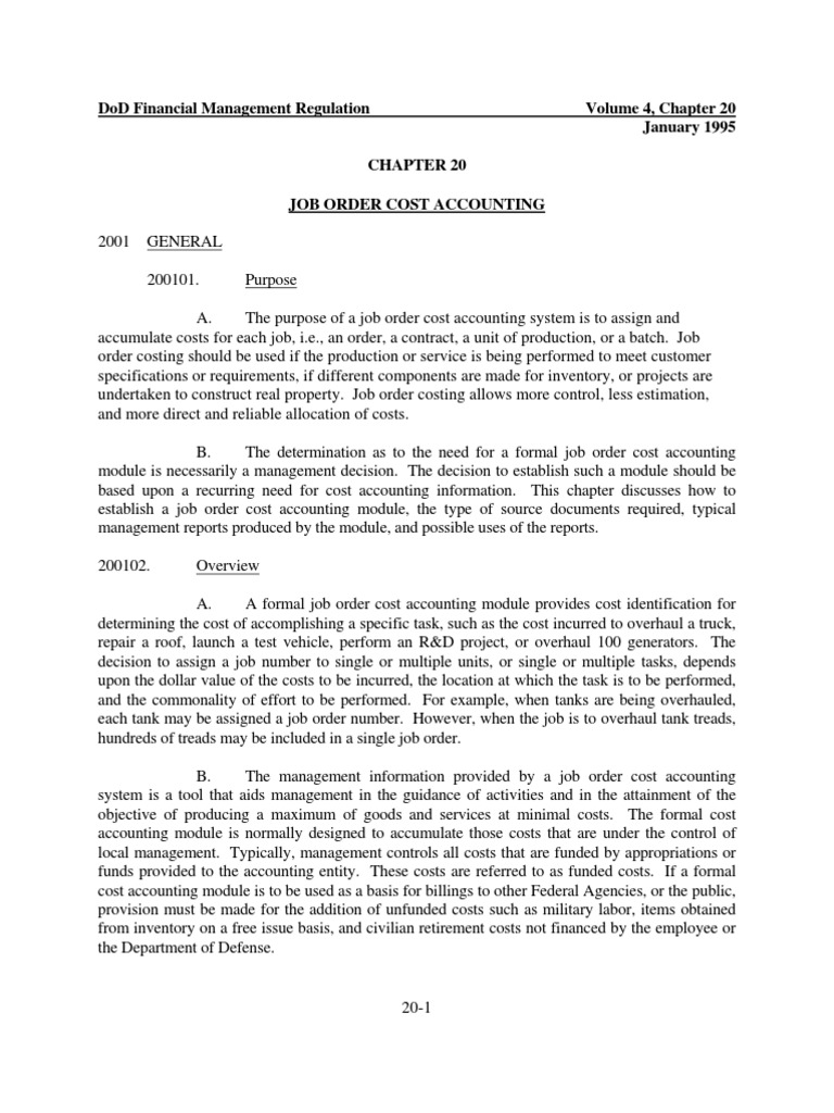 Dod Financial Management Regulation Volume 4, Chapter 20 January 1995 ...