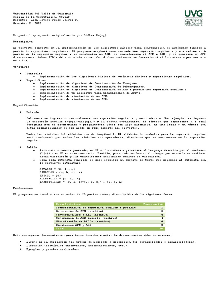 Implementación de algoritmos para la construcción y simulación de autómatas finitos a partir de ...