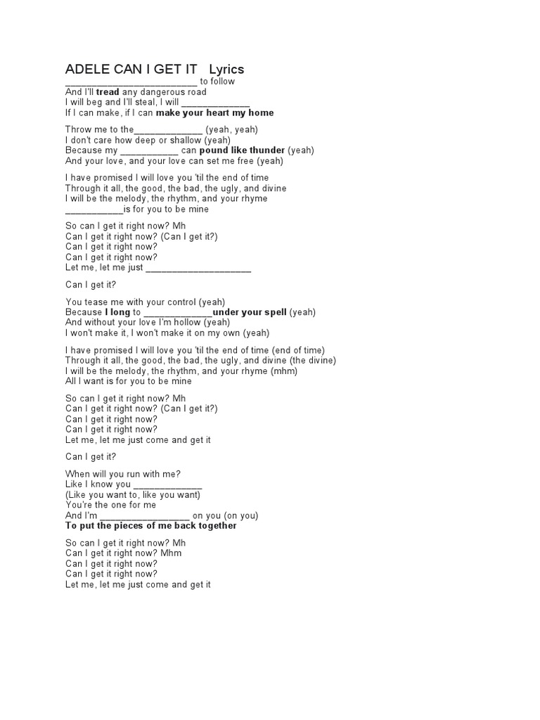 ADELE CAN I GET IT Lyrics | PDF