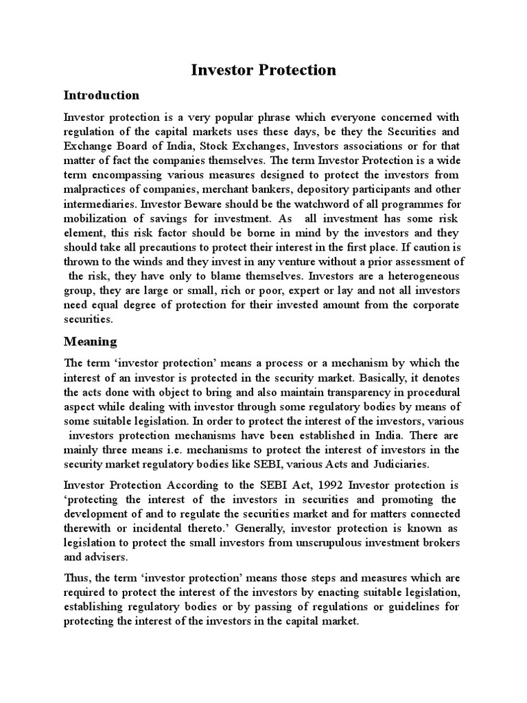 Investor Protection | PDF | Investing | Investor