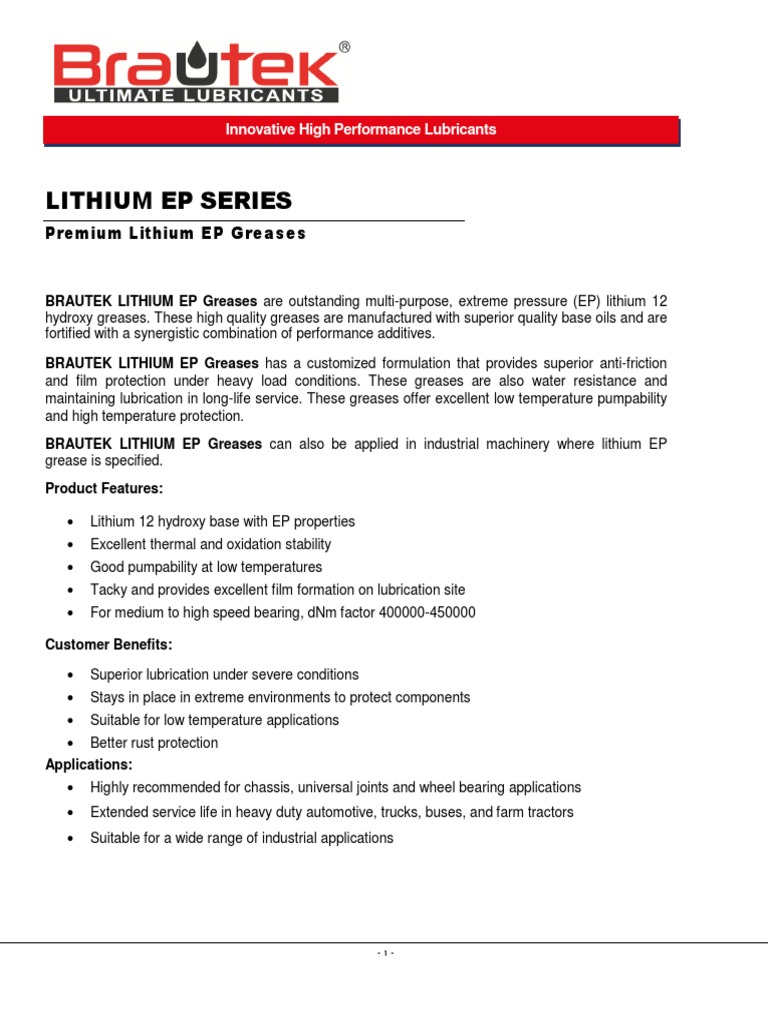 H.T BRAUTEK LITHIUM EP Series | PDF | Lubricant | Building Engineering