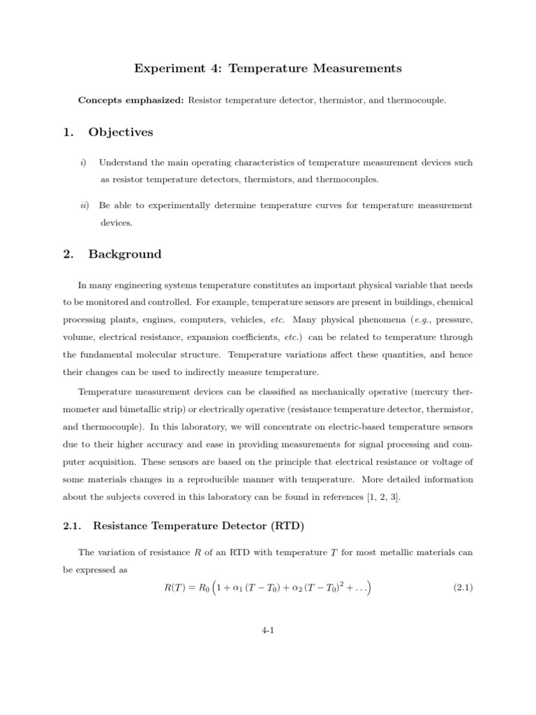 RTD Temperature Measurement Experiment | PDF