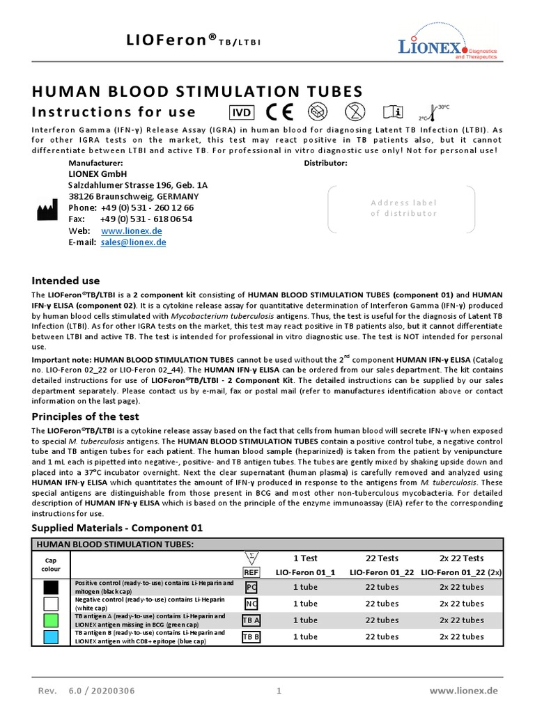 LIOFeron®TB-LTBI EN Tube-I | PDF | Tuberculosis | Elisa