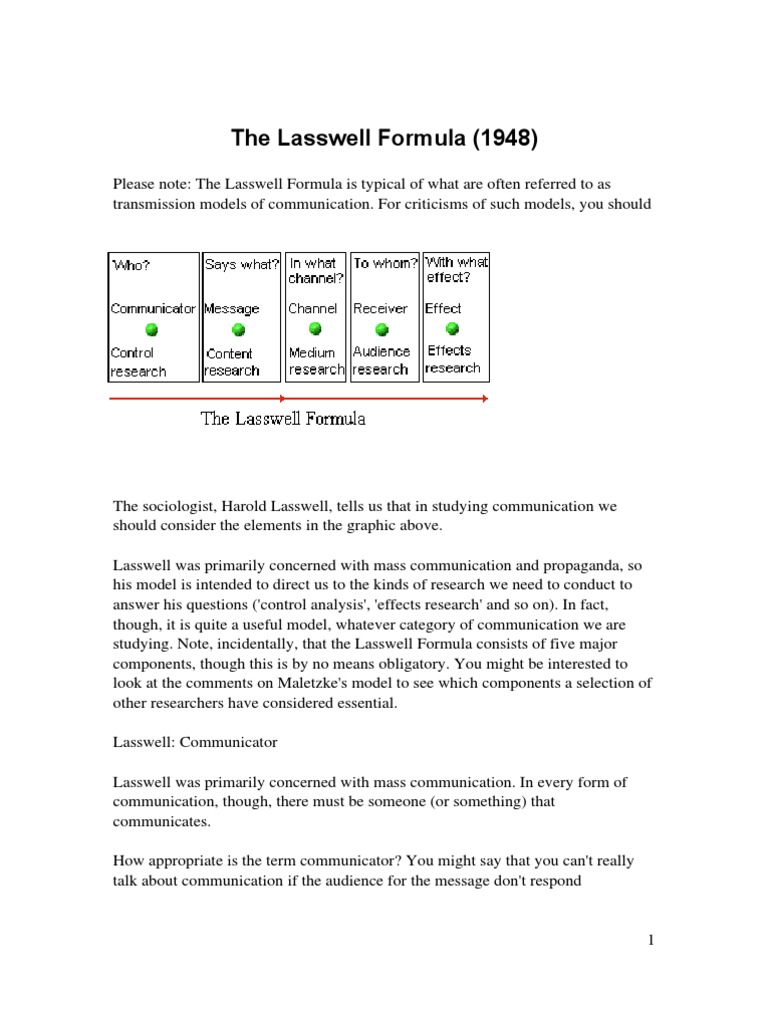 The Lasswell Formula | PDF | Communication | Mass Media