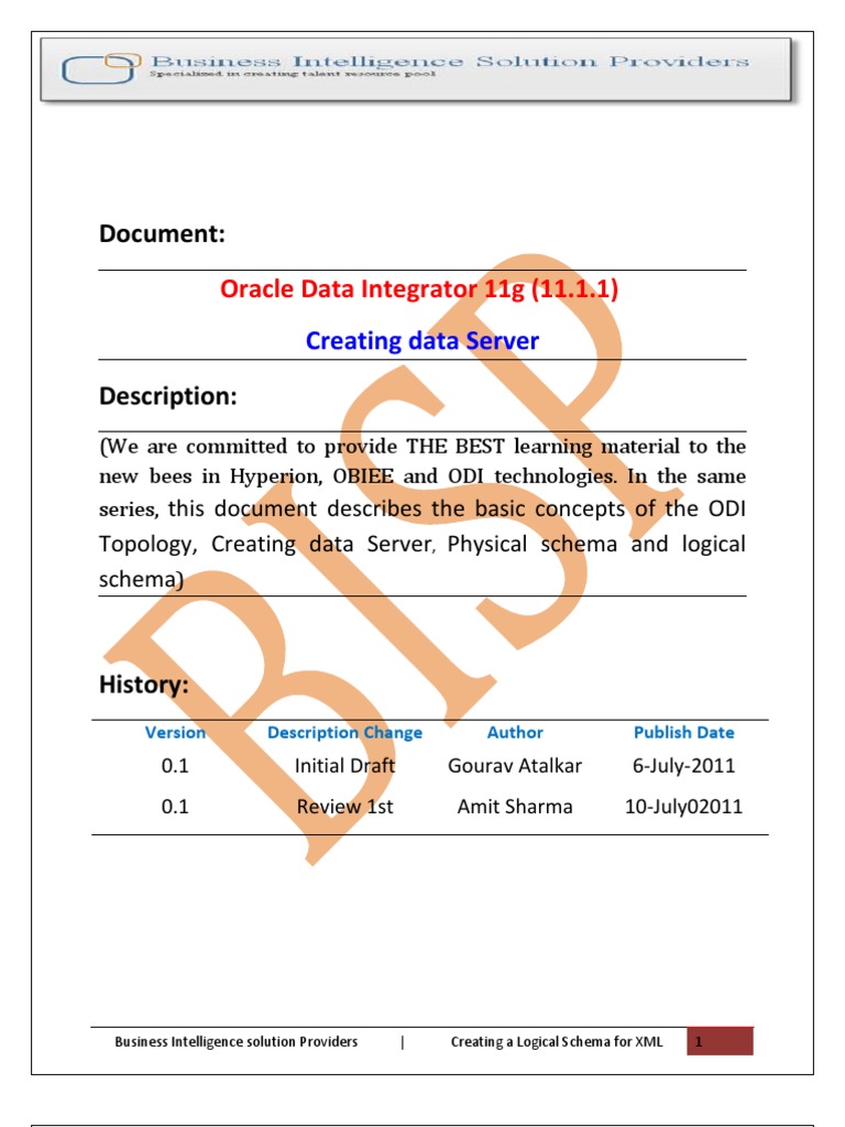 Odi Creating Data Server Pdf Xml Schema Oracle Database 