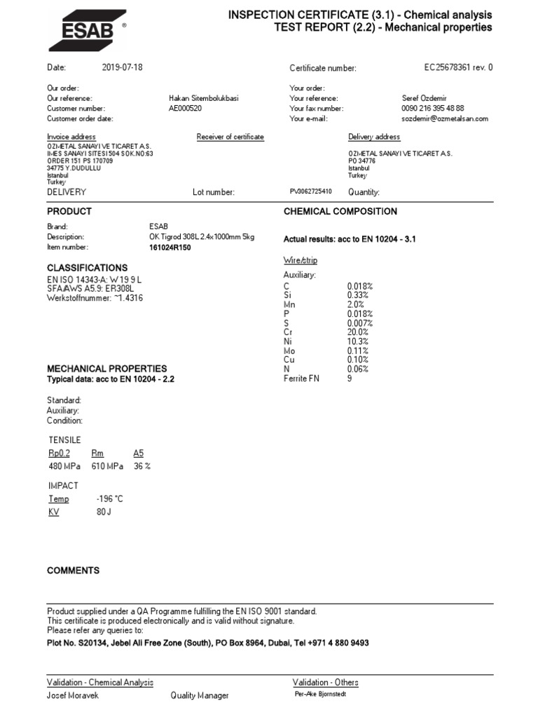 .1.4.OK Tigrod 308L 2.4x1000mm 5kg-PV3062725410-161024... | PDF | Chemistry | Materials