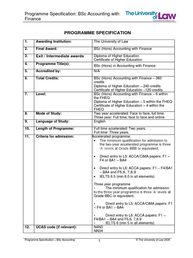 PDF - Study - Programme Specification BSC Accounting With Finance | PDF | Accounting | Teaching ...