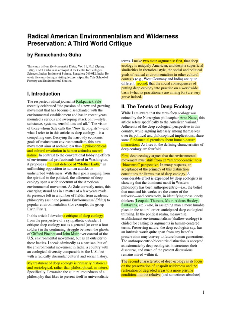 (L) Guha - Radical American Environmentalism - NOTES | PDF ...