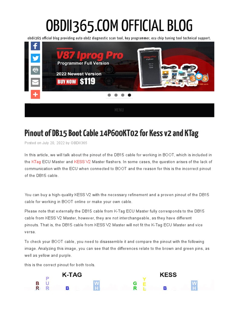 Blog Obdii365 Com 2022 07 20 Pinout of db15 Cable For Kess v2 and Ktag | PDF | Vehicles ...