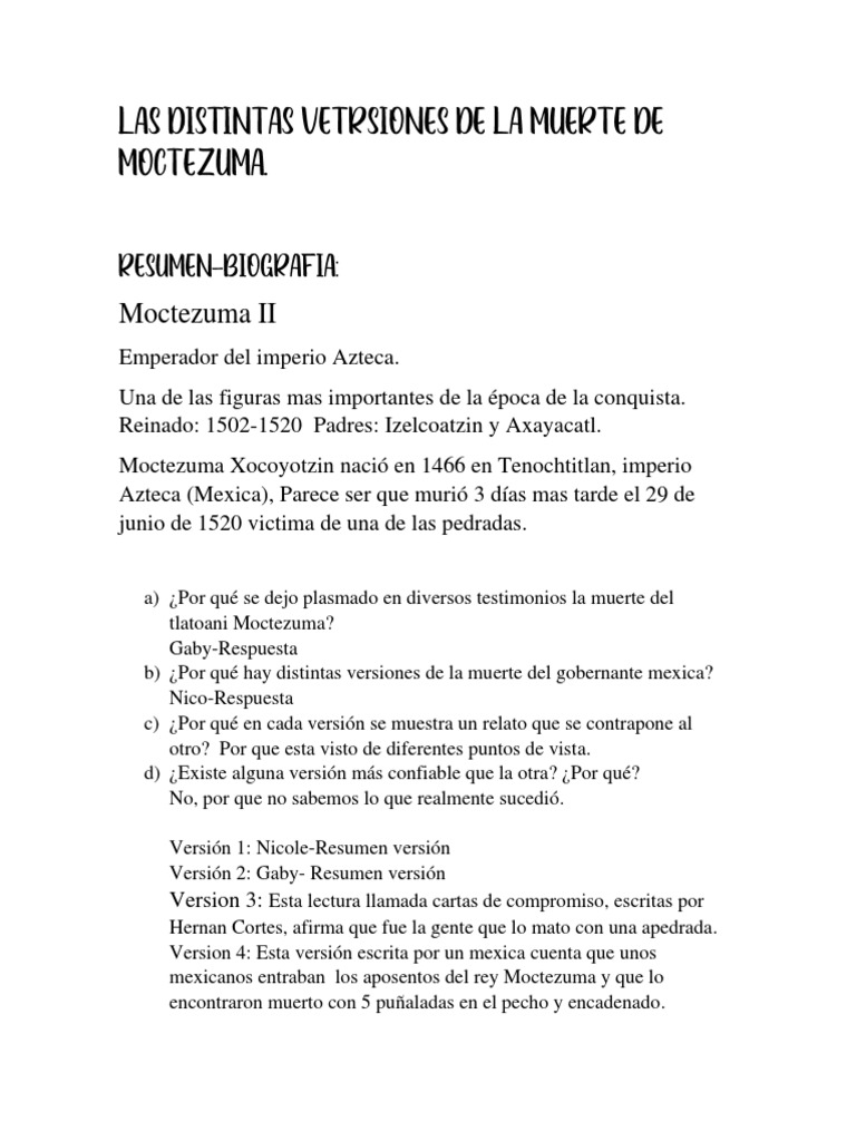 Las Distintas Versiones de La Muerte de Moctezuma | PDF