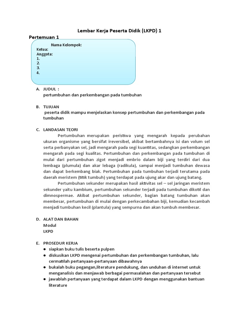 LKPD 1 Pertumbuhan Tumbuhan | PDF
