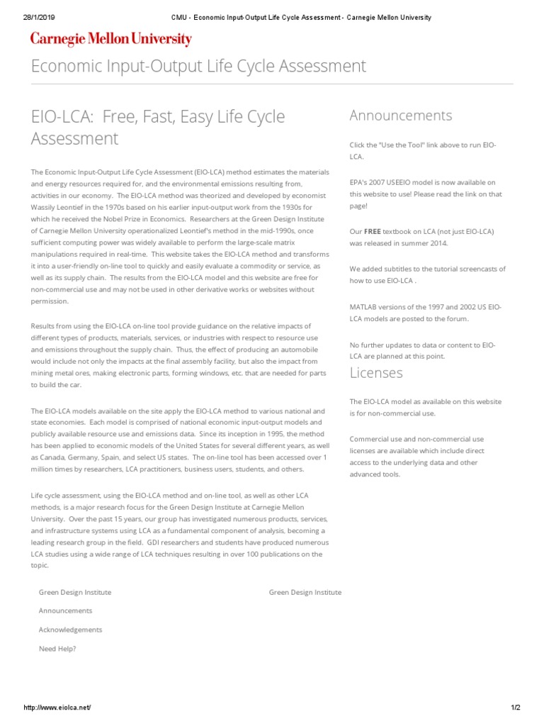 Cmu - Eio - Lca | Download Free PDF | Life Cycle Assessment | Input–Output Model