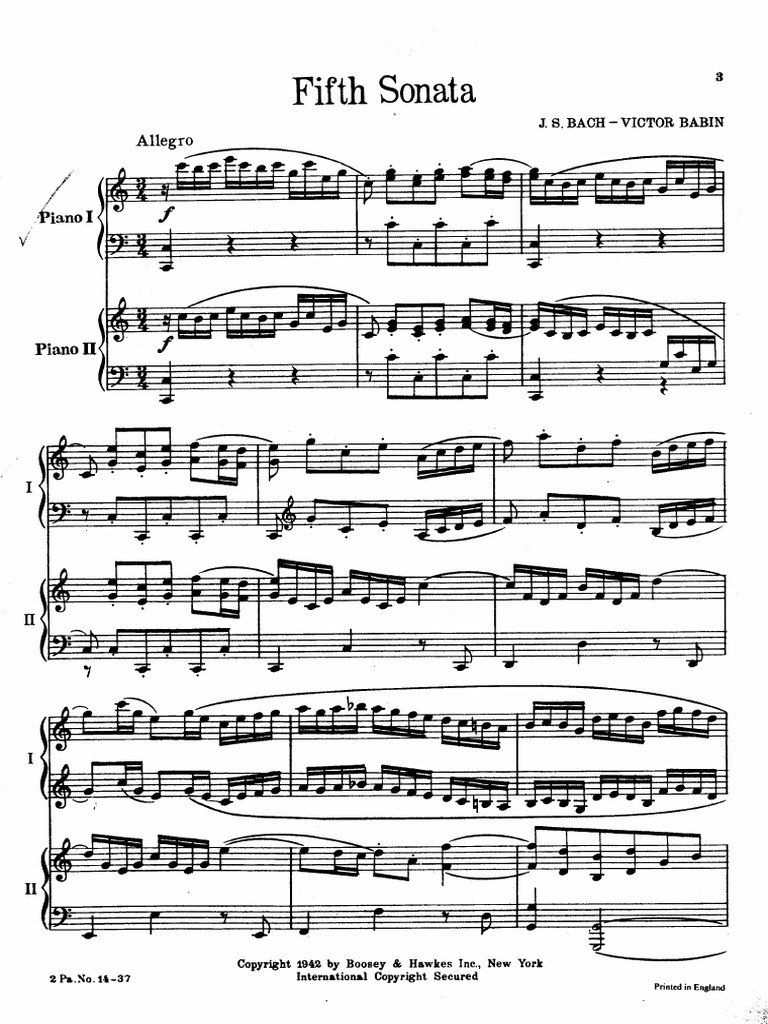 Bach Trio Sonata No.5 For Two Pianos | PDF